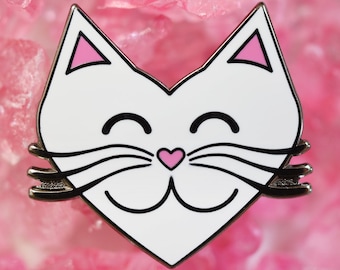 White Cat Hard Enamel Pin - Etsy