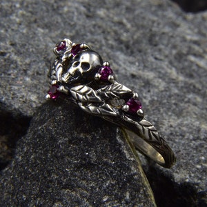 Dark Fantasy Tree Branch Ring With Ruby Skull for Women, Dark Nature ...