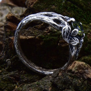Mens Braided Wedding Ring With Tree Branch Band and Leaf Design, Unique ...