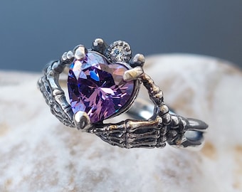 Sterling Silver Dark Gothic Ring, Gothic Engagement Ring, Goth Promise ...