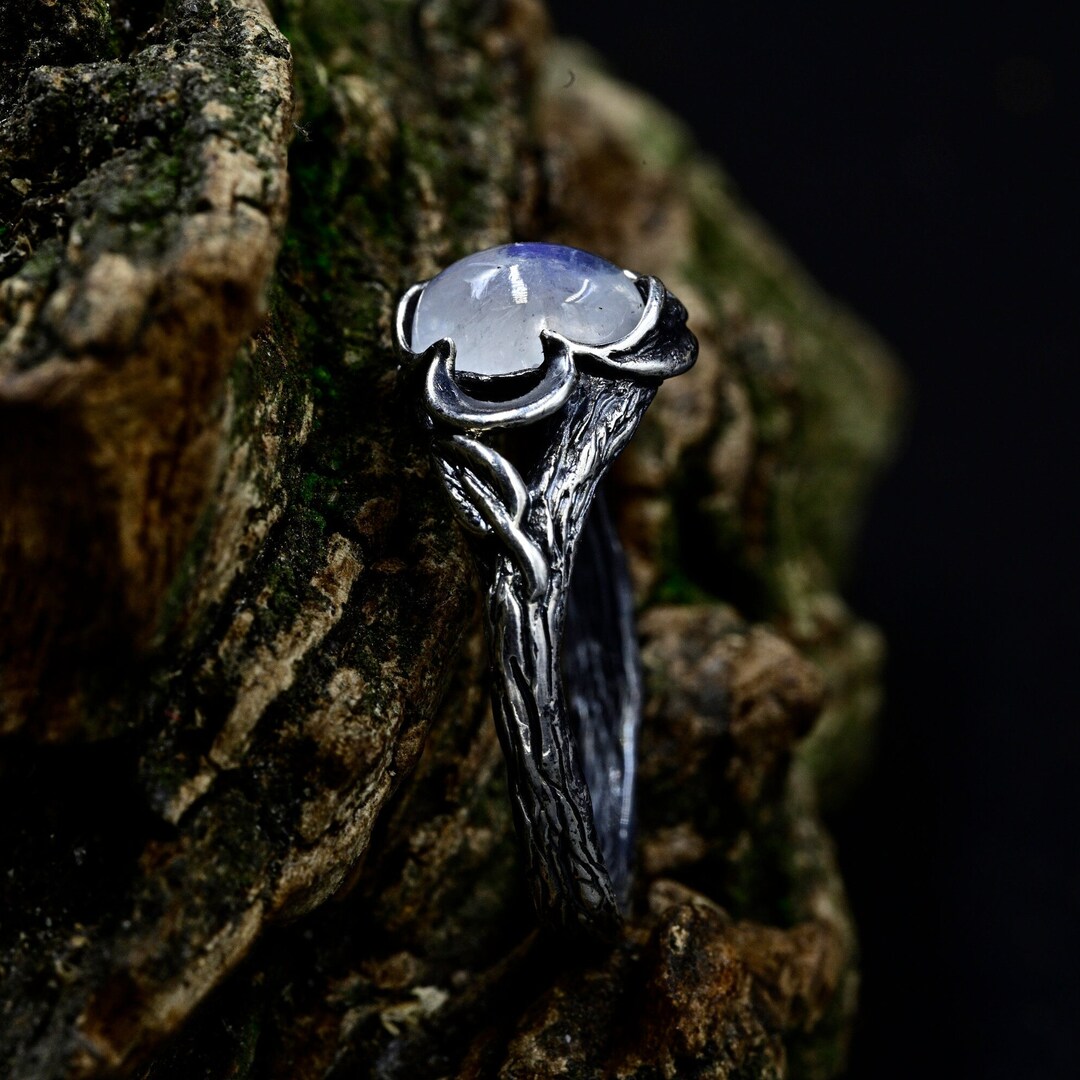 Moonstone Witch Engagement Ring, Dark Fairy Inspired Moonstone Ring ...