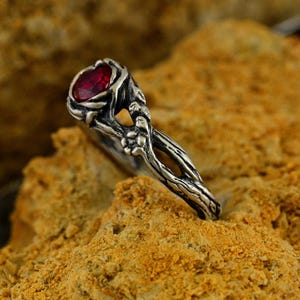 Fairy Pink Floral Engagement Ring With Ruby and Leafy Twist Tree Branch ...