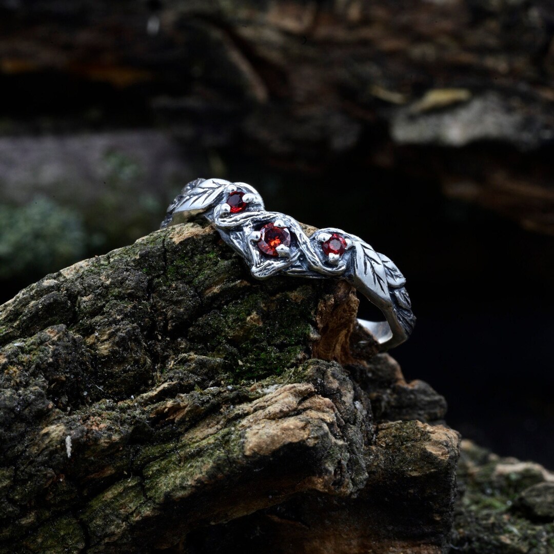 Simple Garnet V Engagement Ring With Nature Inspired Style - Etsy