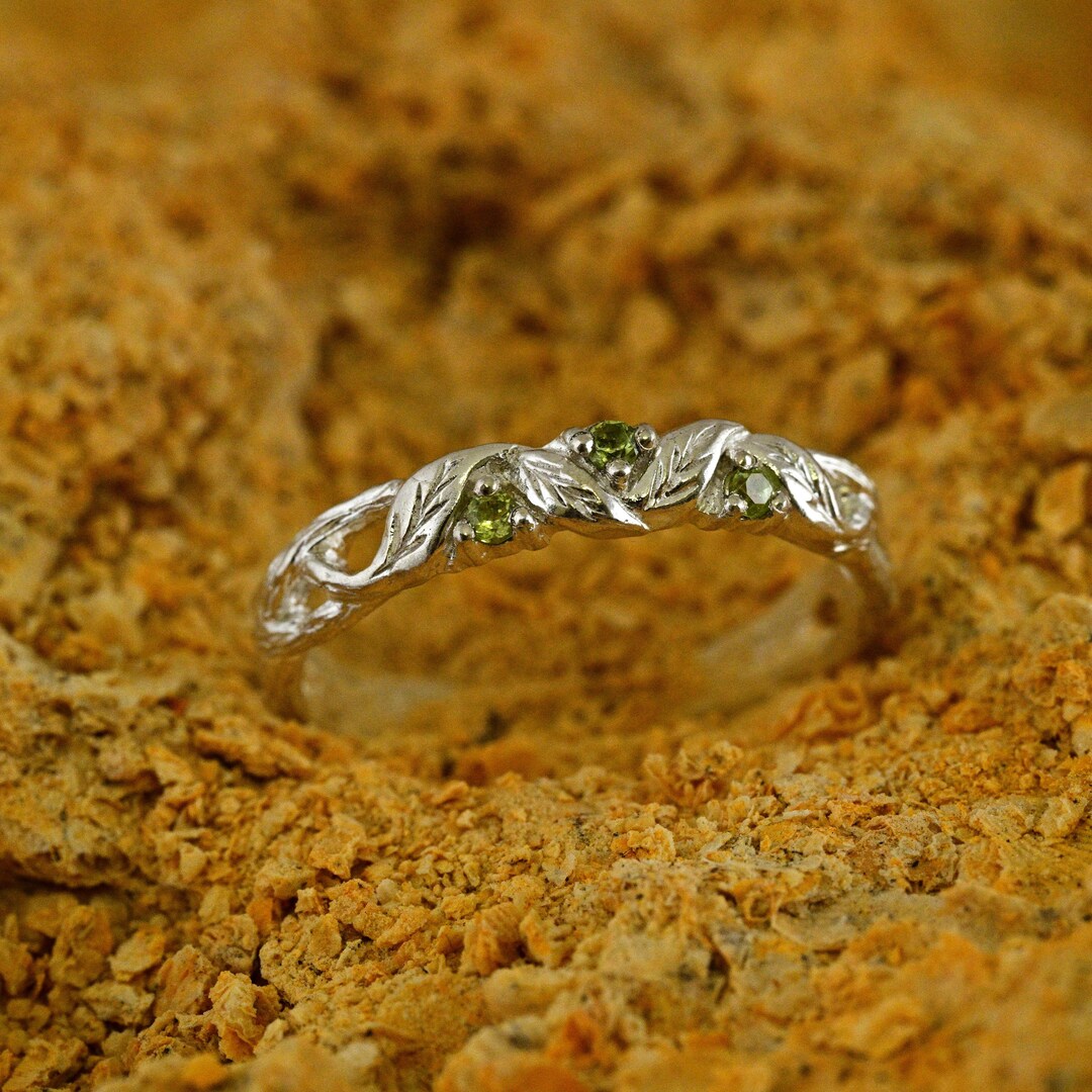 Statement Silver Branch and Leaf Ring With Peridot, Elven Male Wedding ...