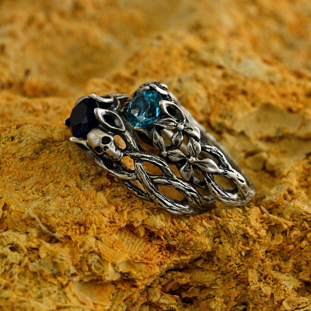 Gothic Sterling Silver Couple Rings: Dark Forest Engagement Set - Etsy