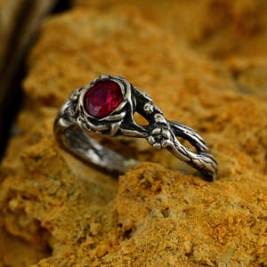 Fairy Pink Floral Engagement Ring With Ruby and Leafy Twist Tree Branch ...