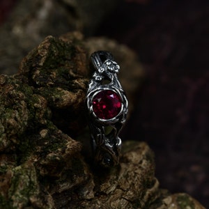 Fairy Pink Floral Engagement Ring With Ruby and Leafy Twist Tree Branch ...