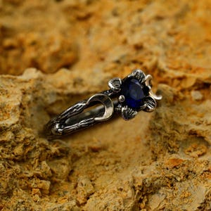 Triple Moon Phase Ring With Celestial Blue Sapphire Flower, Fantasy ...