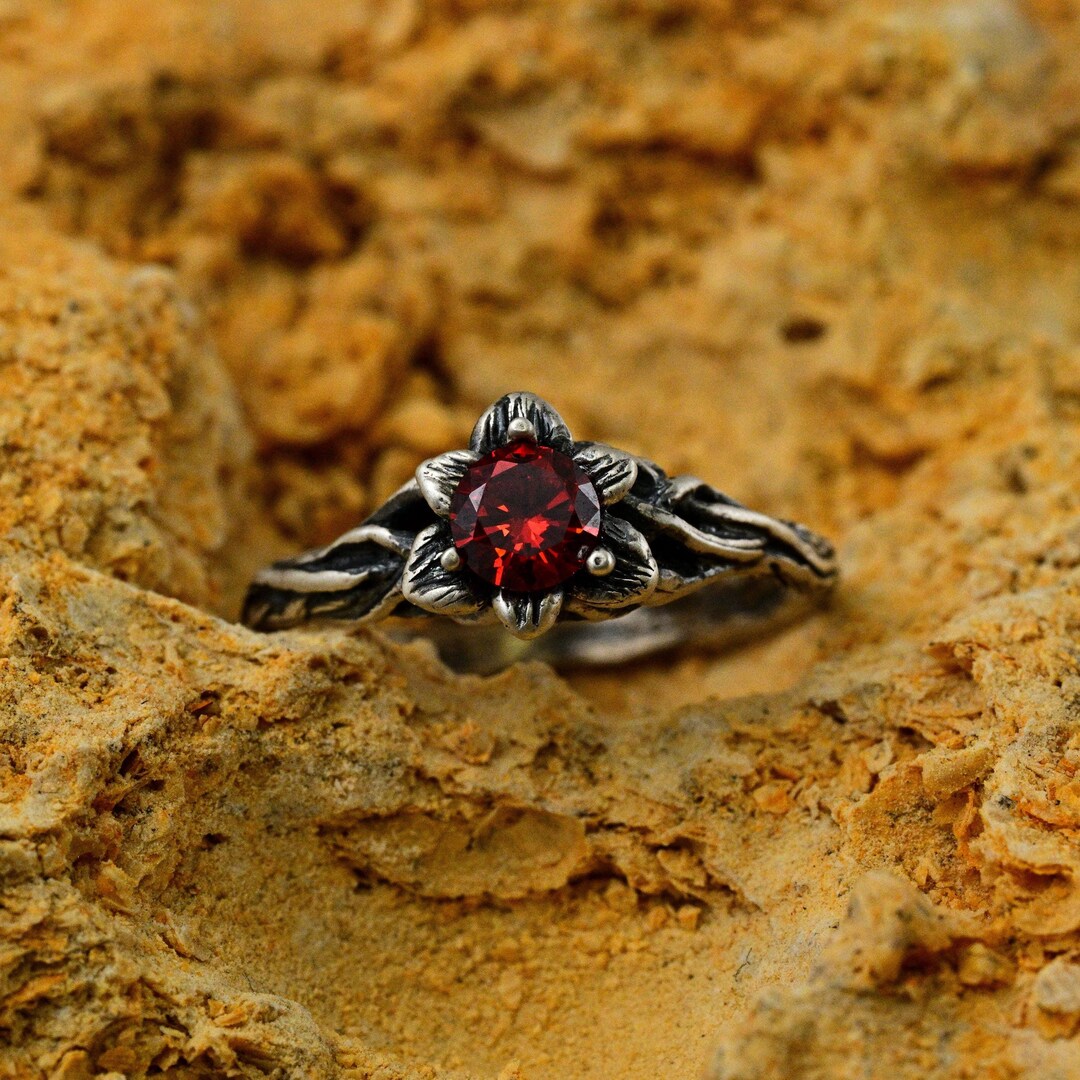 Elven Fairy Promise Ring With Braided Branch, Fantasy Garnet Engagement ...