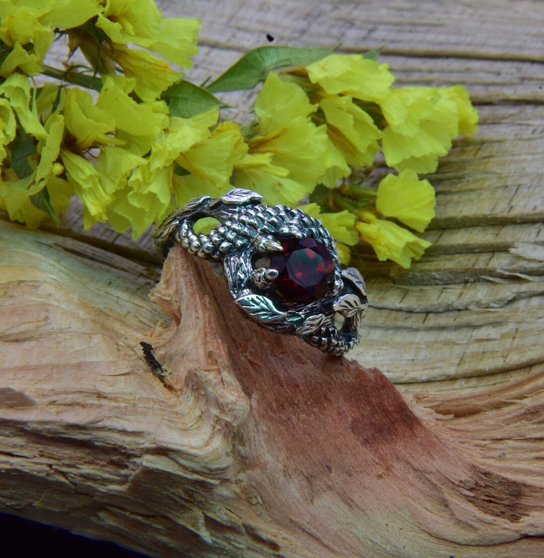 Magical Dragon Engagement Ring With Garnet Unique Silver Claw - Etsy