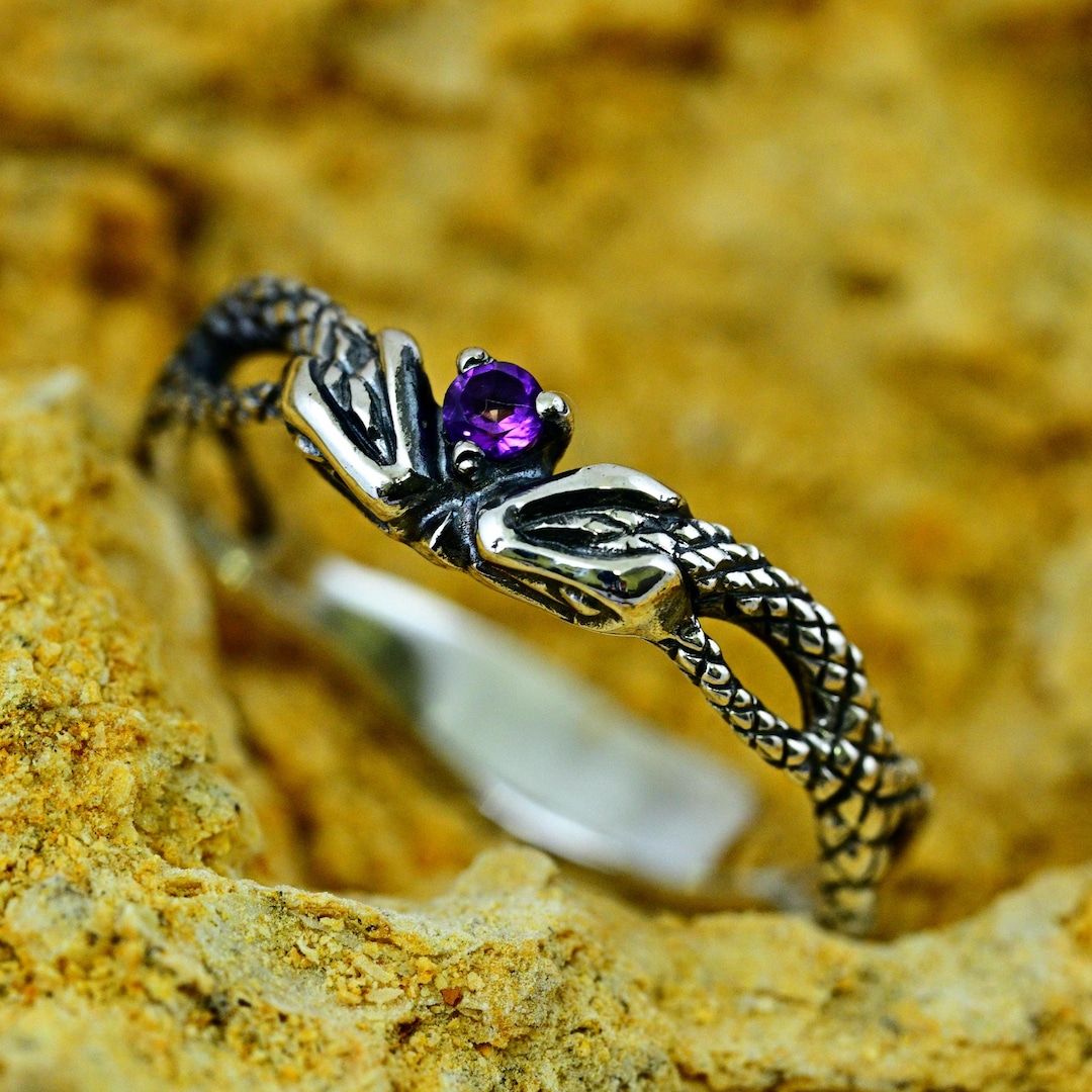 Mystical Celtic Dragon Snake Fantasy Wedding Ring in Silver, Simple ...