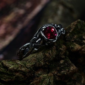 Fairy Pink Floral Engagement Ring With Ruby and Leafy Twist Tree Branch ...
