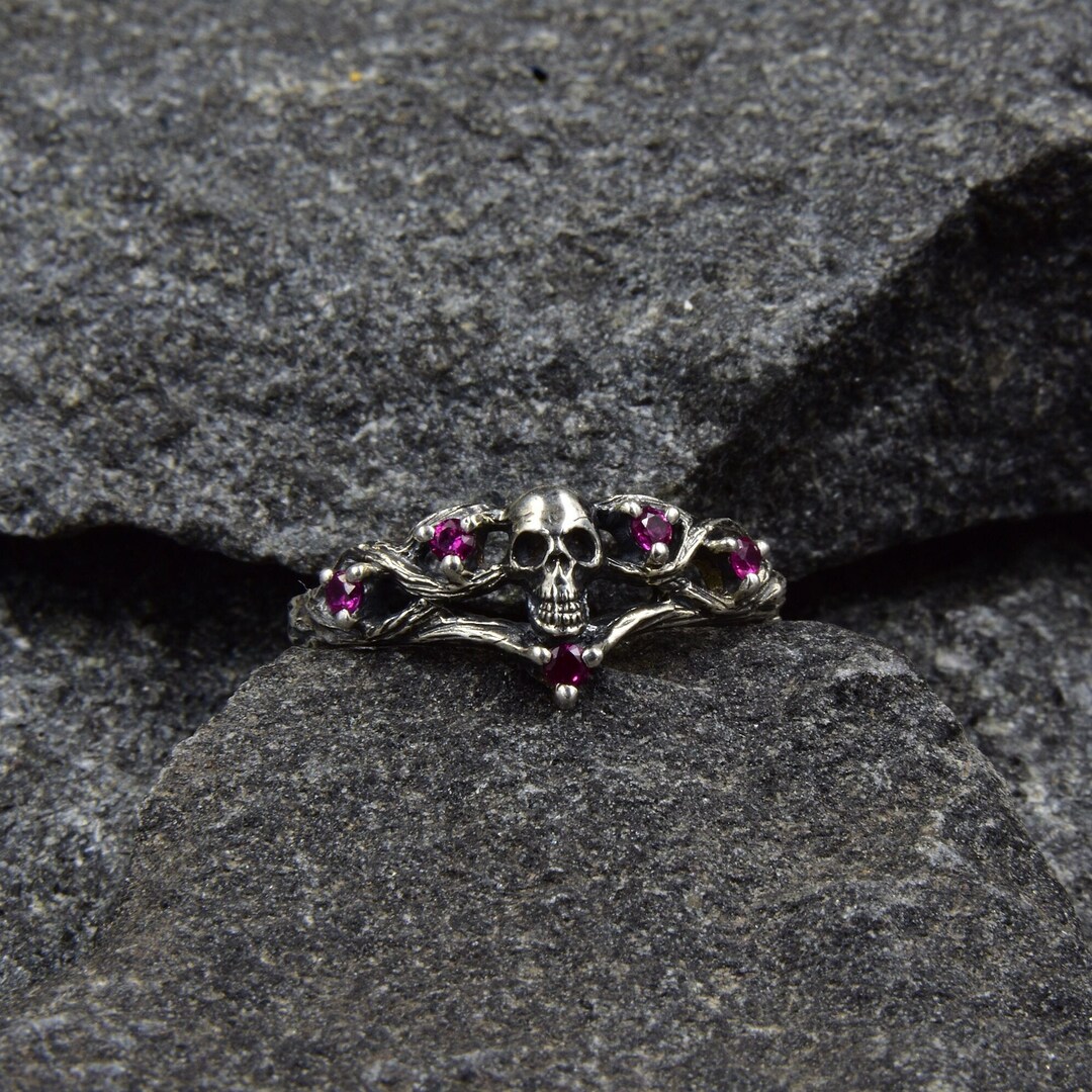 Dark Fantasy Tree Branch Ring With Ruby Skull for Women, Dark Nature ...