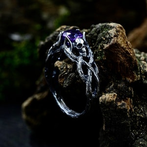Vintage Gothic Purple Promise Ring, Mens Amethyst Skull Engagement Ring ...