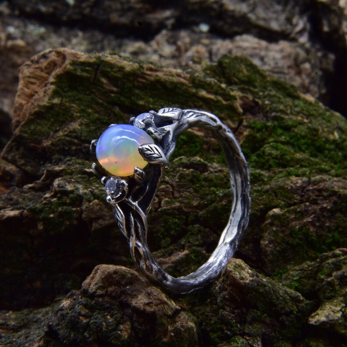Witchy Cottagecore Engagement Ring With Oval Moonstone and - Etsy
