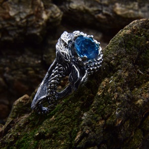 Silver Fairytale Dragon Ring for Women, Fantasy Men Dragon Wedding Ring ...