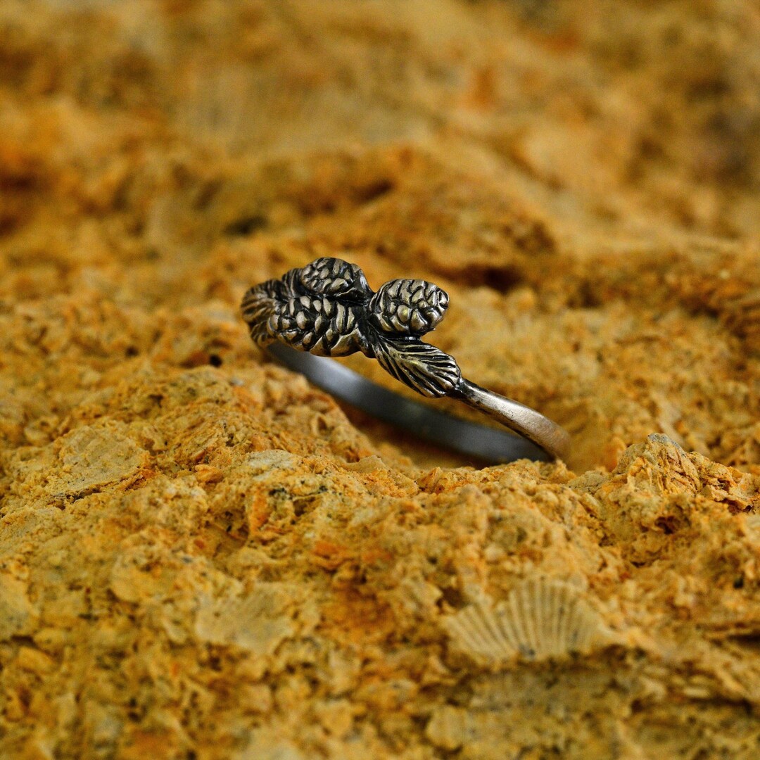 Delicate Sterling Silver Forest Ring With Tiny Twig and Pine Cones ...