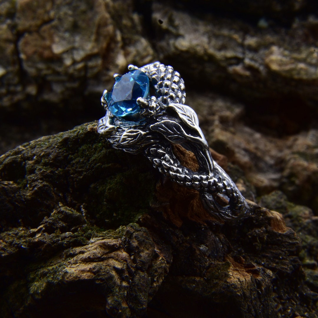 Silver Fairytale Dragon Ring for Women, Fantasy Men Dragon Wedding Ring ...