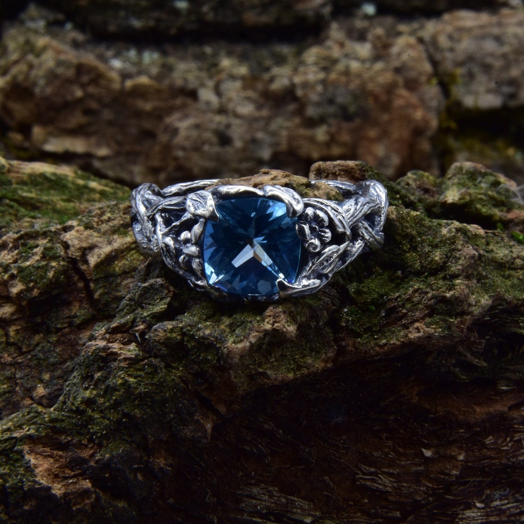 Intricate Silver Forest Engagement Ring With Branches and Leaves ...