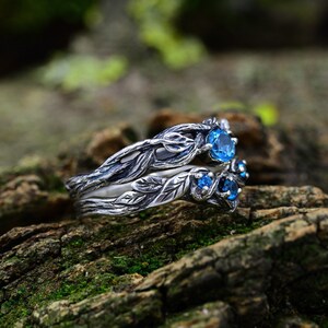 Ethereal Fantasy Wedding Rings Set for Women, Elven Bridal Set ...