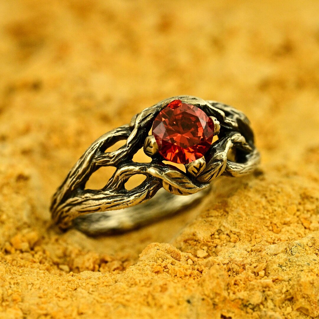 Fantasy Wedding Ring for Man, Garnet Wide Silver Band Solitaire Ring ...