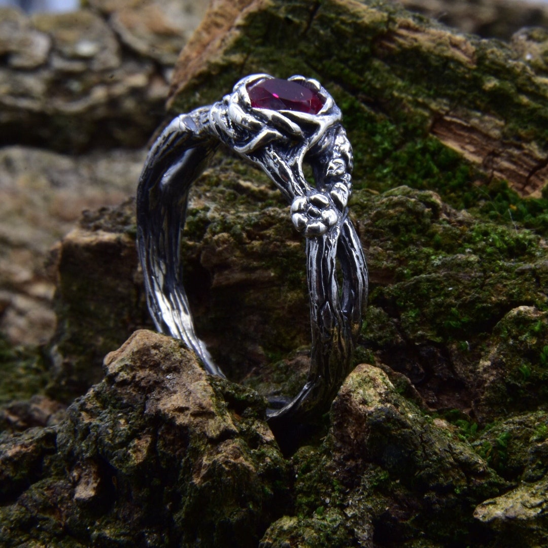 Enchanted Forest Fairy Wedding Ring With Tree Bark Branched, Earthy ...