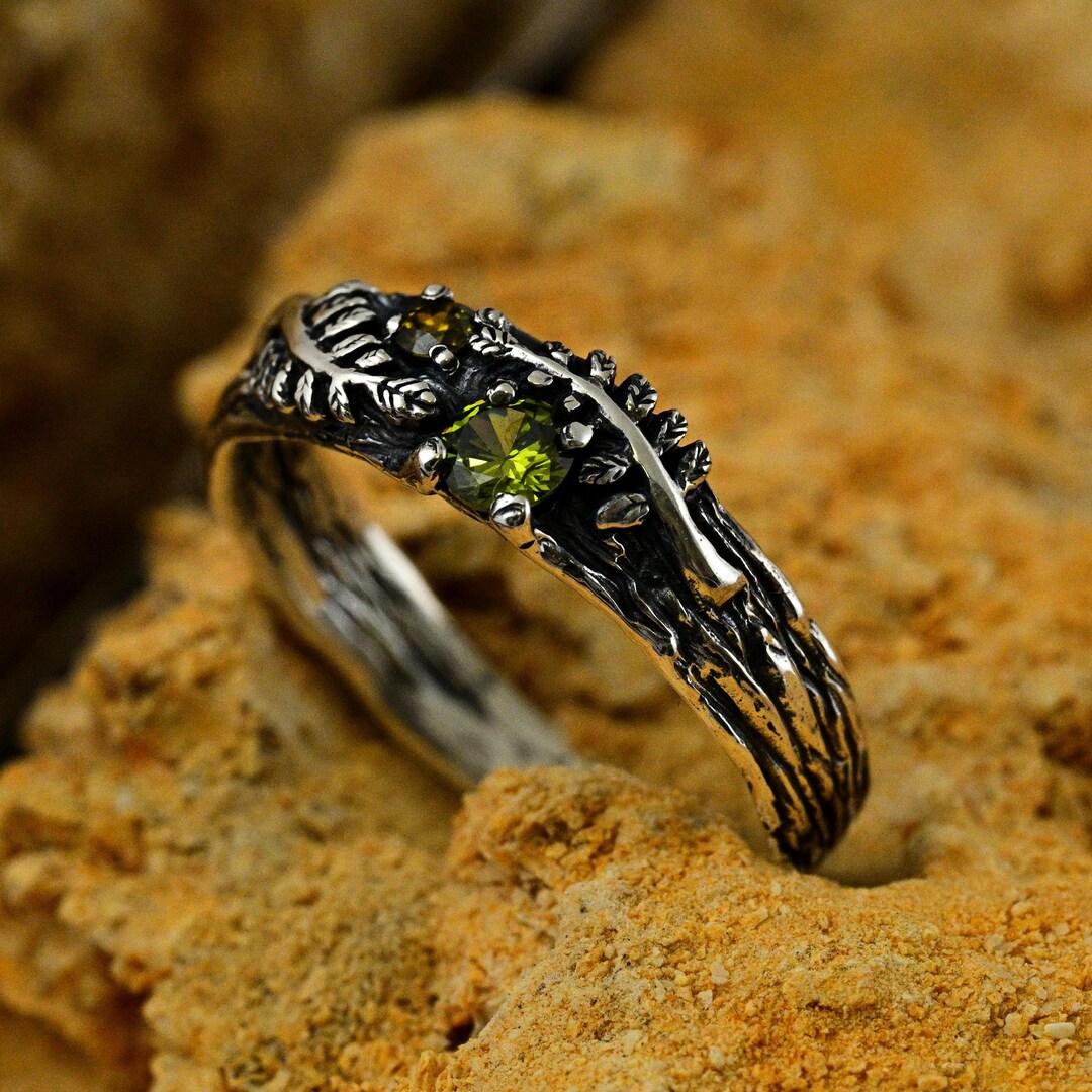 Earthy Vintage Forest Tree and Leaf Engagement Ring for Women, Leaf ...