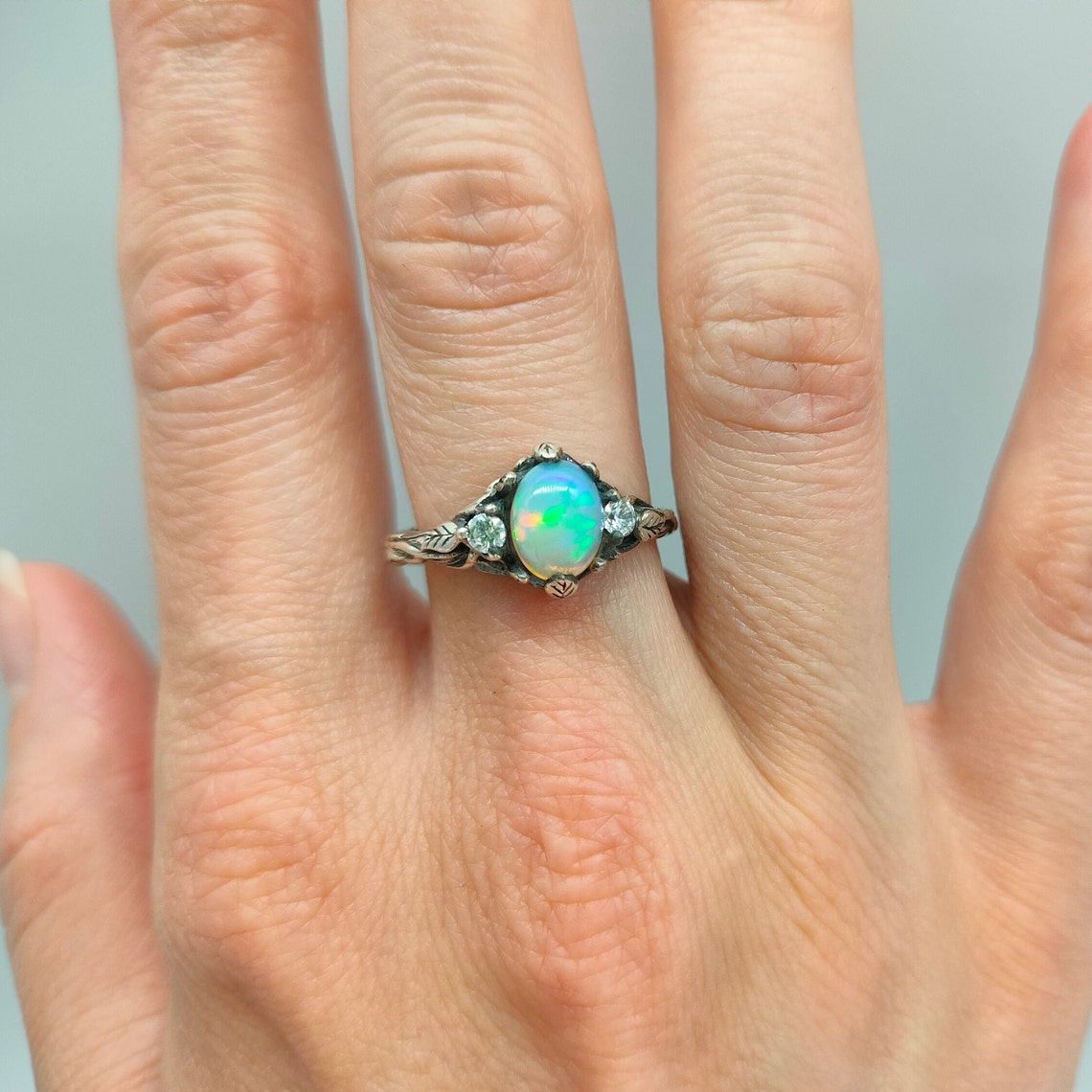 Witchy Cottagecore Engagement Ring With Oval Moonstone and - Etsy