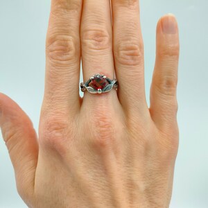 Elvish Garnet Heart Engagement Ring, Unique Fairy Floral Wedding Ring ...