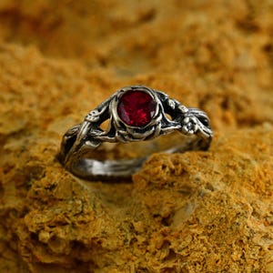 Fairy Pink Floral Engagement Ring With Ruby and Leafy Twist Tree Branch ...