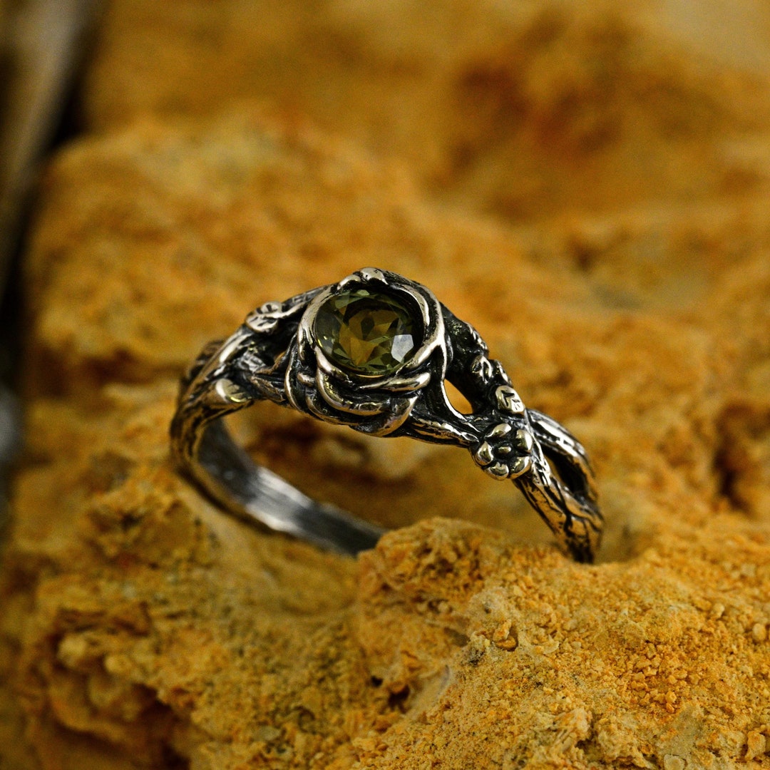 Enchanted Forest Fairy Wedding Ring With Tree Bark Olive Branch, Earthy ...