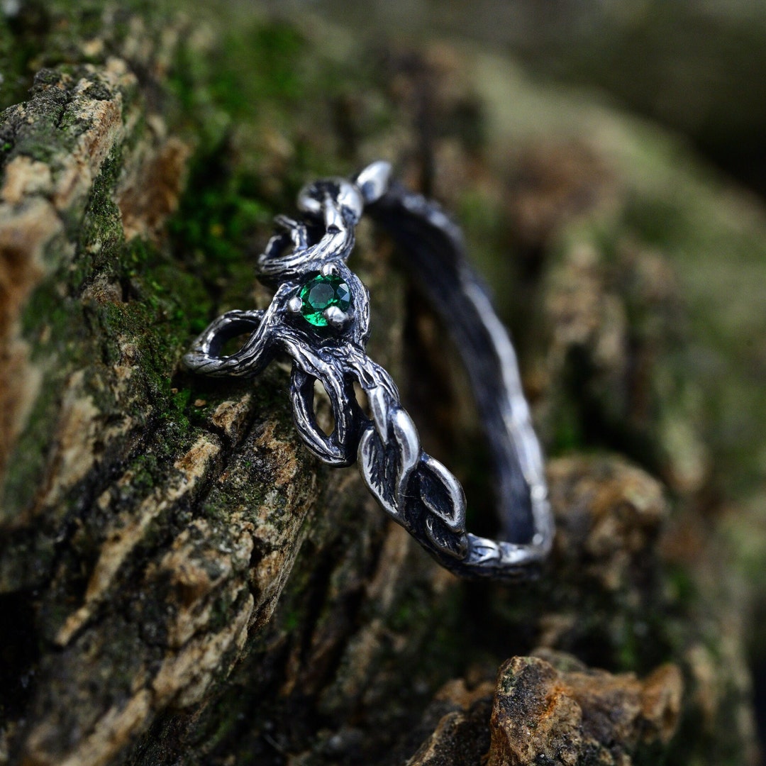 Leaf and Tree Witch Engagement Ring Intricate Silver Forest - Etsy