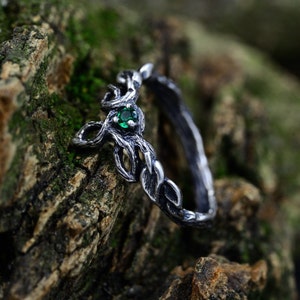 Emerald Elven Branch Wedding Ring Women, Unique Engagement Ring Nature ...