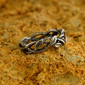 Mens Braided Wedding Ring With Tree Branch Band and Leaf Design, Unique ...