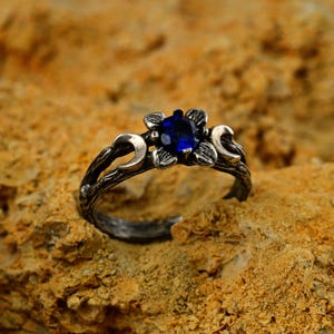 Triple Moon Phase Ring With Celestial Blue Sapphire Flower, Fantasy ...