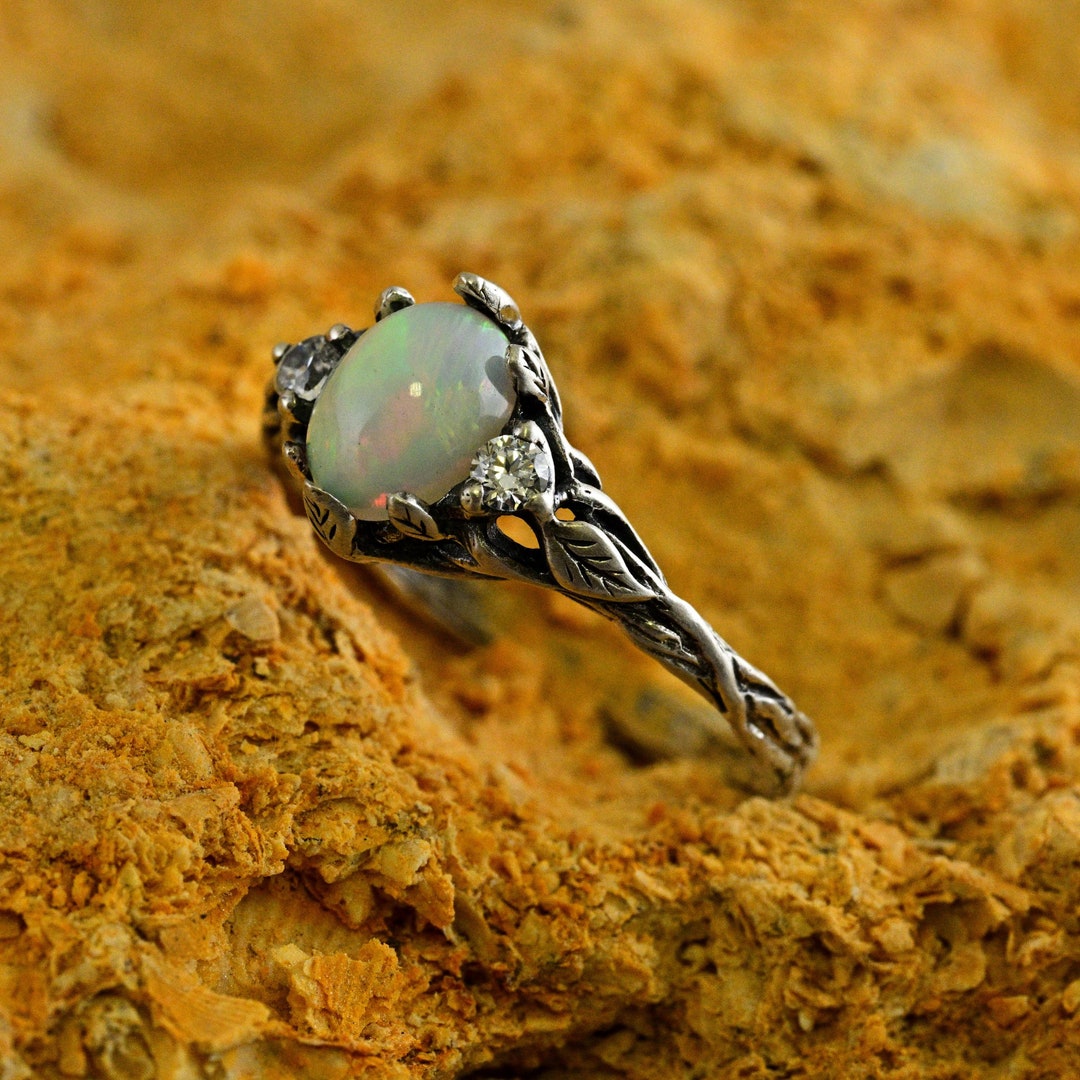 Fantasy Forest Engagement Ring With Leaf and Tree Bark Detail Silver ...