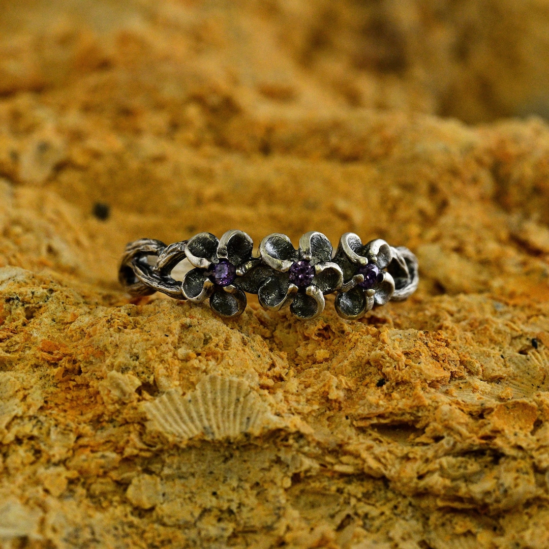 Elegant Sterling Silver Sprig Engagement Ring With Amethyst, Moth ...