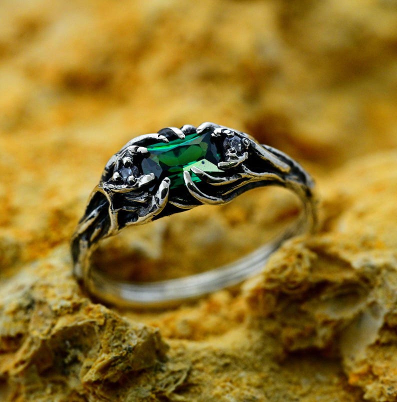 Tree Branch Silver Mens Wedding Band, Mens Celtic Sterling Ring Emerald ...