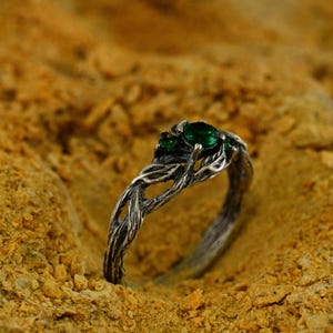 Silver Celtic Vine Engagement Ring With Emerald Twig Branch for Her and ...