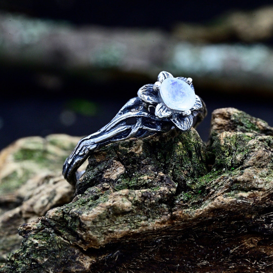 Fantasy Moonstone Nature Ring With Tree of Life Design, Whimsical ...
