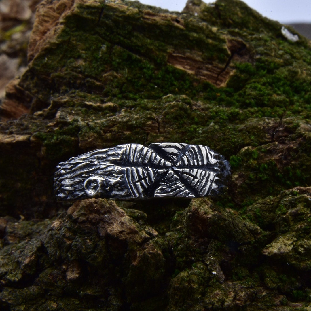 Silver Men's Tree Bark Ring, Unique Nature Inspired Signet Ring ...