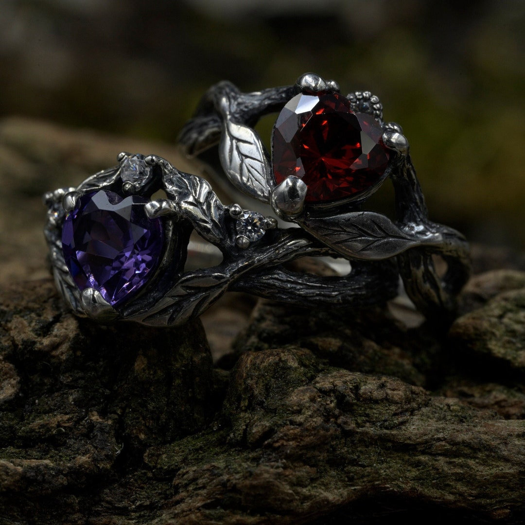Matching Couple Fantasy Rings With Heart, Whimsical Silver Forest Fairy ...