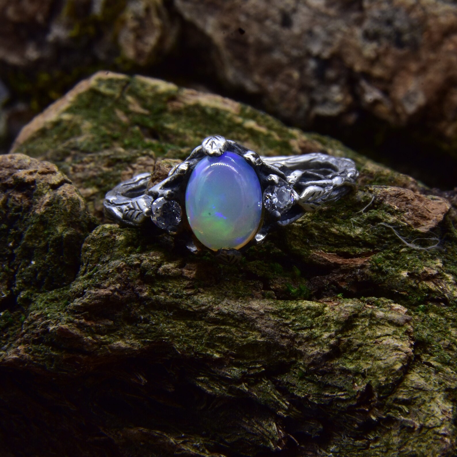 Witchy Cottagecore Engagement Ring With Oval Moonstone and - Etsy