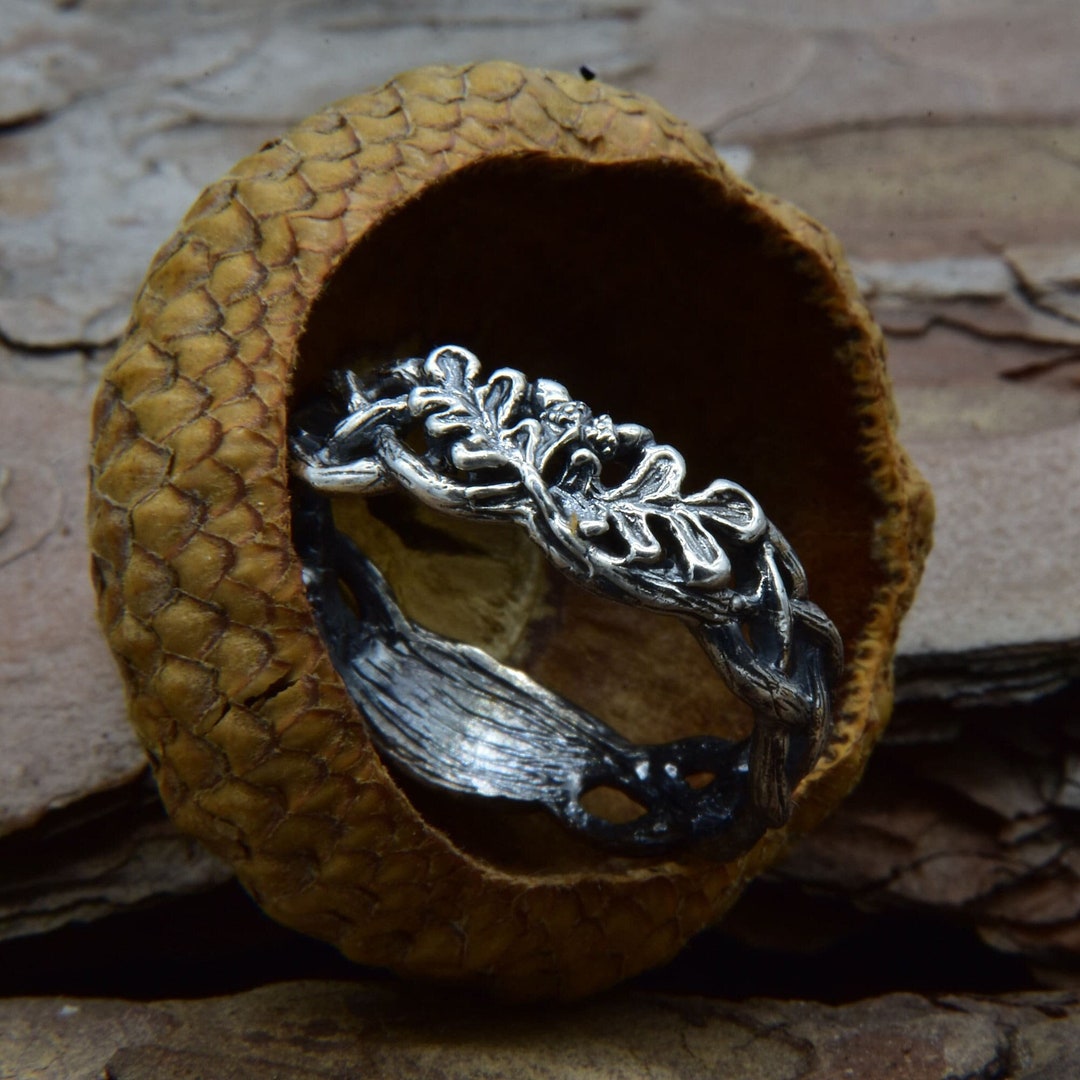 Fall Oak Leaf Wedding Ring With Celtic Knot Braided Twig and - Etsy