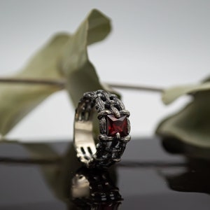 Mens Vintage Style Tree Band, Unique Tree Silver Wedding Garnet, Men's ...