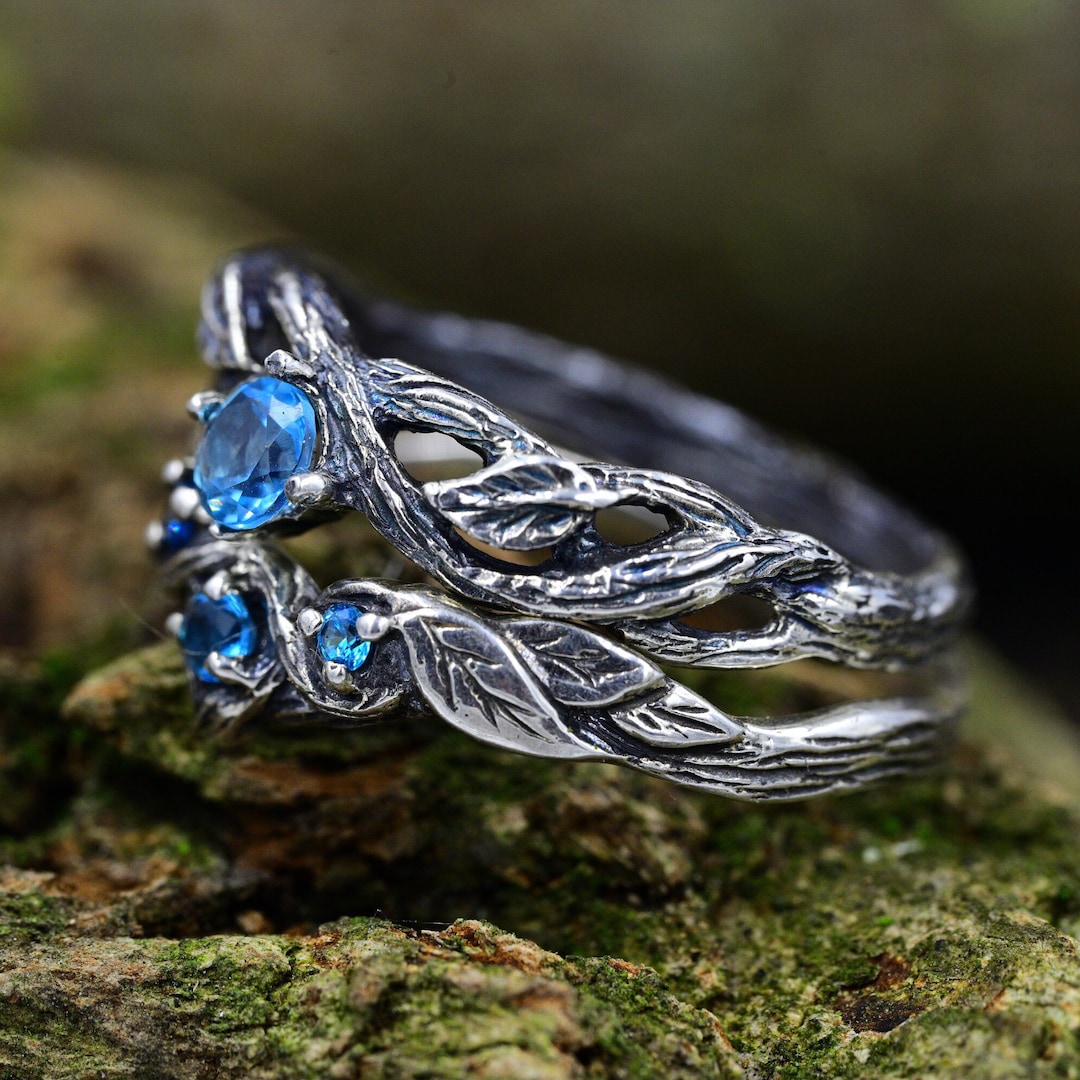 Forest Nature Celtic Wedding Ring Set, Unique Elven Wedding Rings Set ...