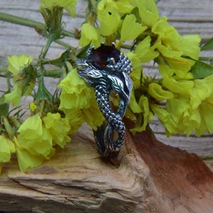 Magical Dragon Engagement Ring With Garnet Unique Silver Claw - Etsy