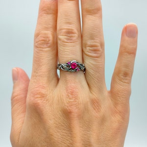 Unique Ruby Branch and Leaves Wedding Ring, Dainty Leafy Twig Ring, Unusual Forest Engagement ...
