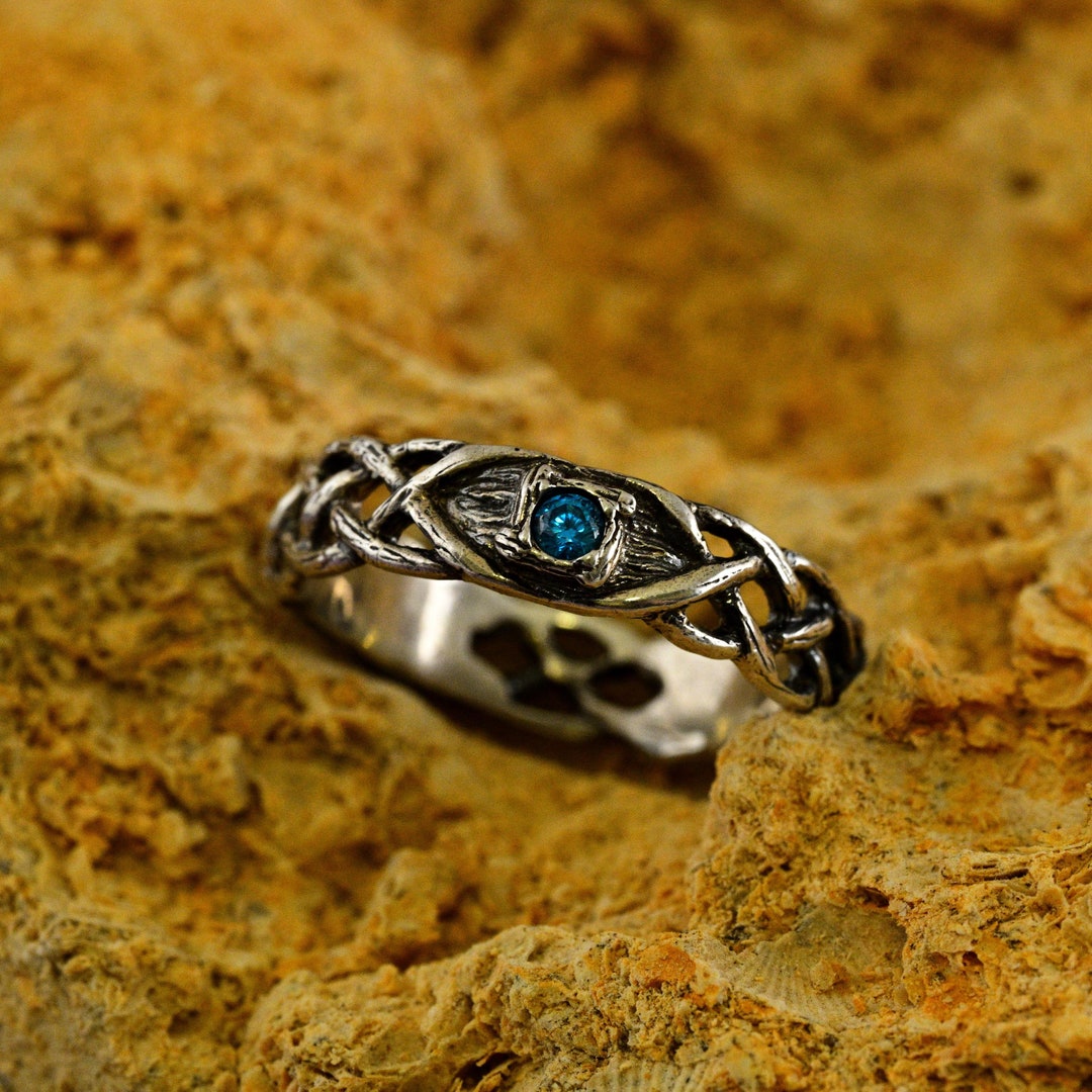 Celtic Knot Band With Aquamarine Ring for Man, Silver Man Branch Braid ...