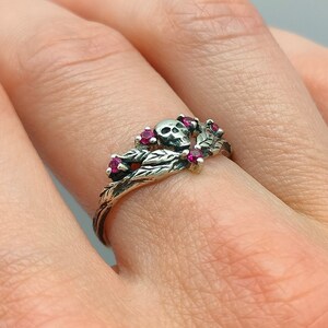 Dark Fantasy Tree Branch Ring With Ruby Skull for Women, Dark Nature ...